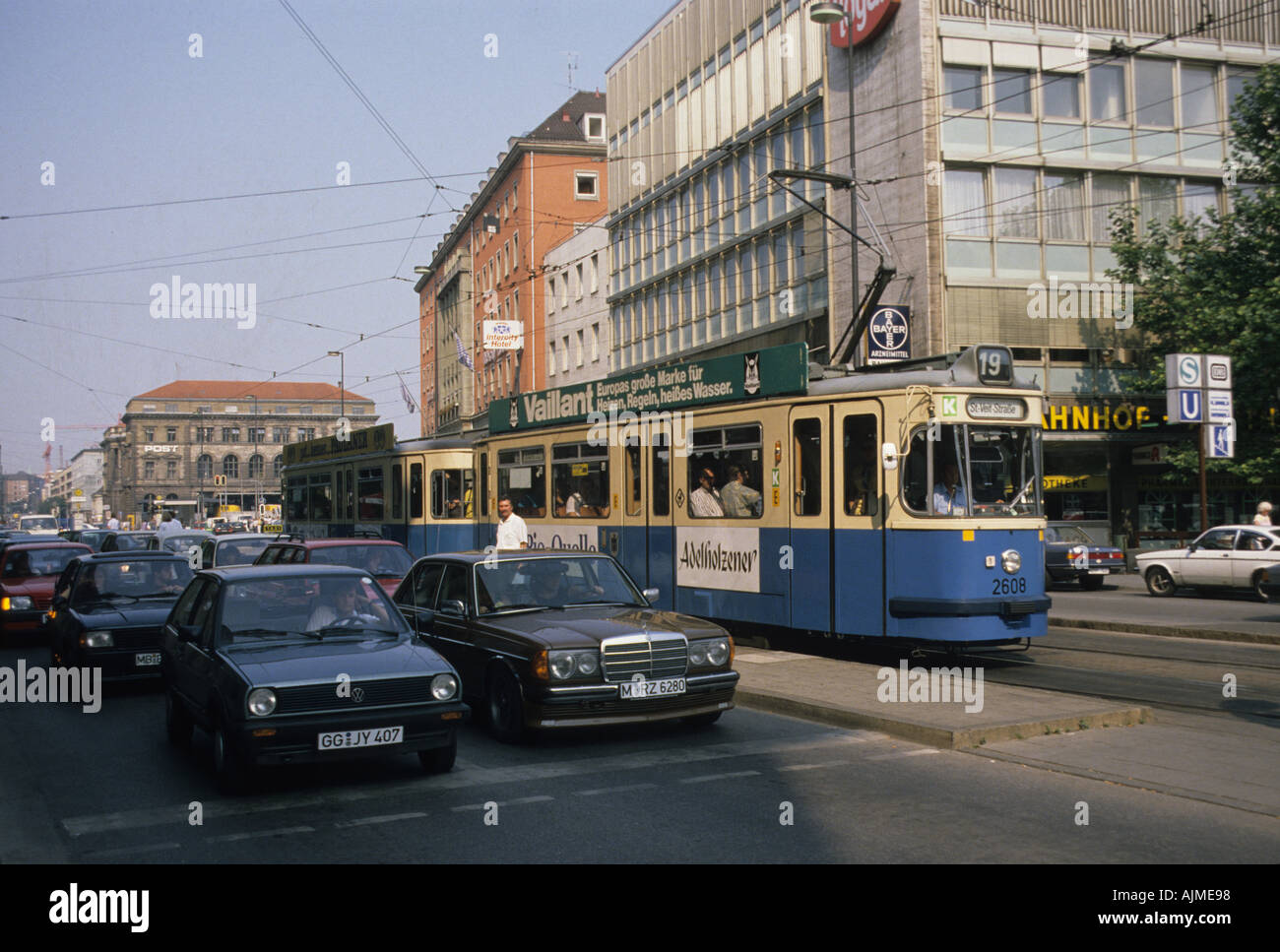 Europe Germany view of busy street vehicles Tram Munich Stock Photo - Alamy