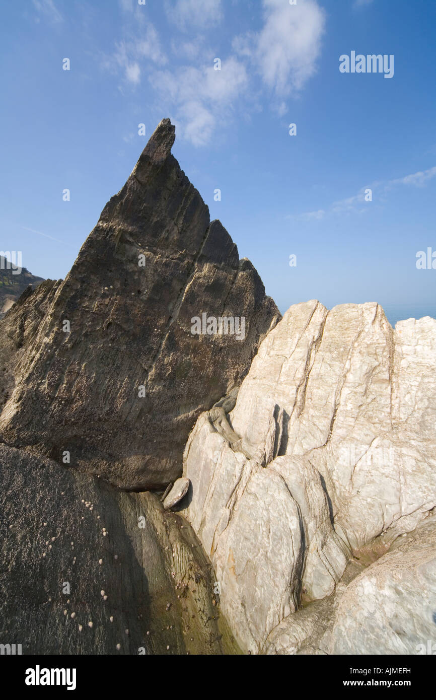 Detail of triangular rock at Lee Bay Ilfracombe North devon Stock Photo ...