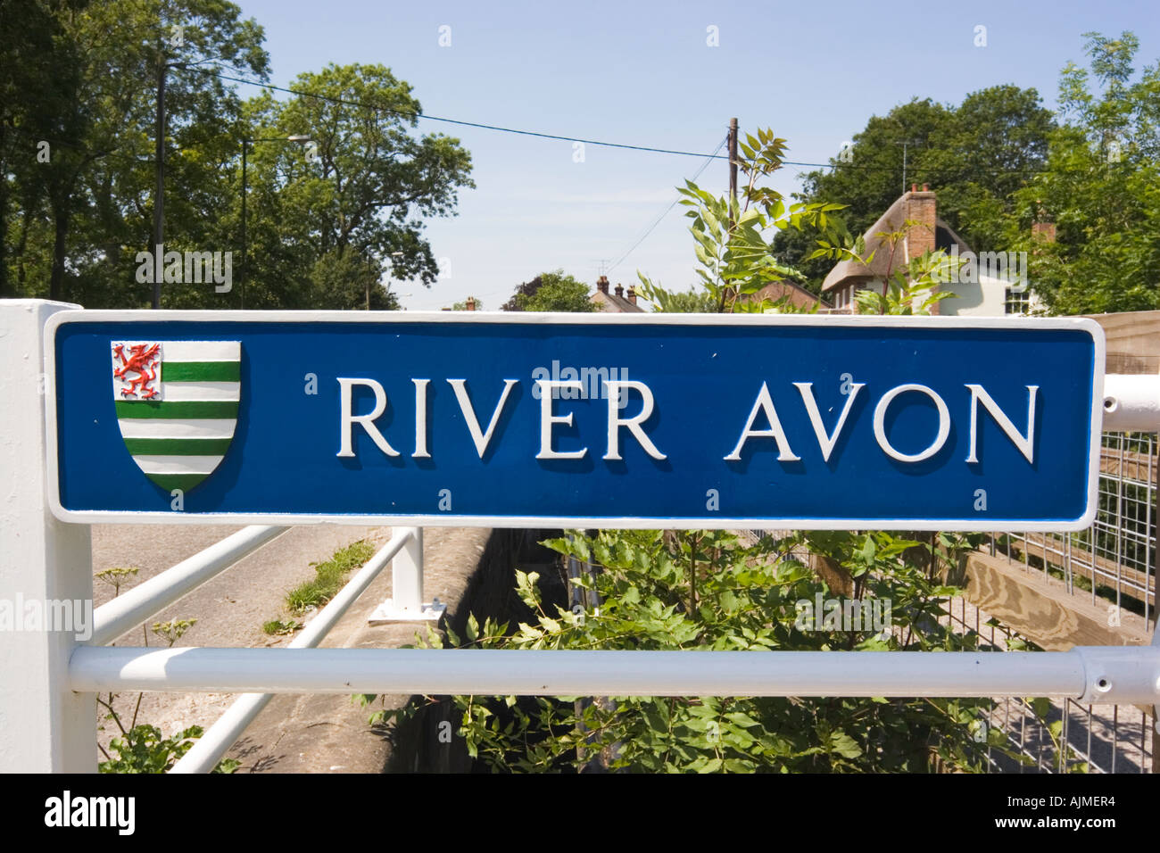 Sign of the River Avon in wiltshire with the wiltshire coat of arms ...