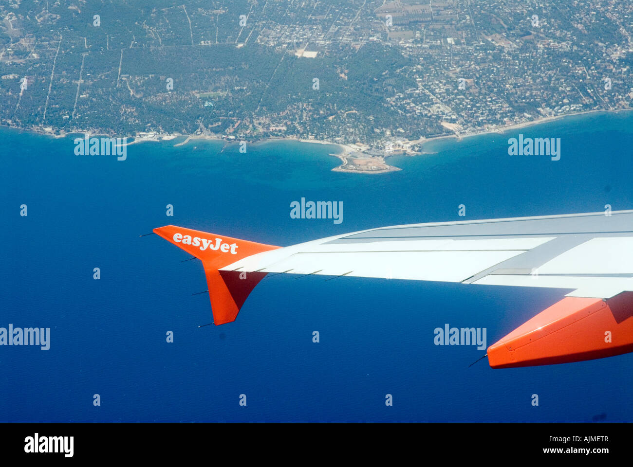 Greek coastline Piraeus Athens with easyJet wingtip in foreground ...