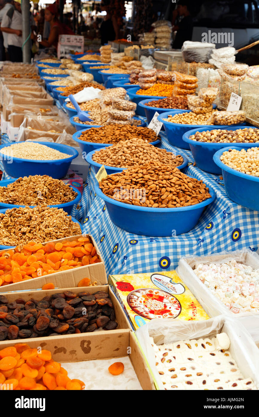 Turkish Pazar (Bazaar) outdoor market Bodrum Peninsula Turkey Mugla ...