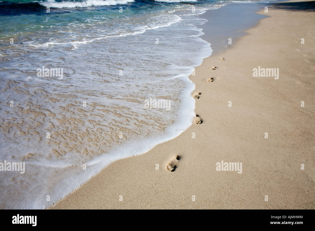 Footsteps in the sand walking towards camera. Returning to the same ...