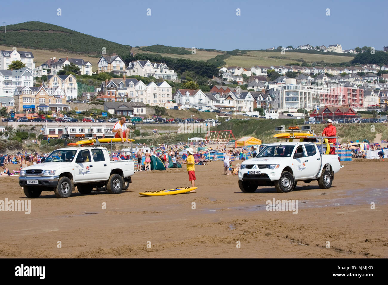 RNLI Beach Lifeguards Rescue vehicles on crowded beach in August ...