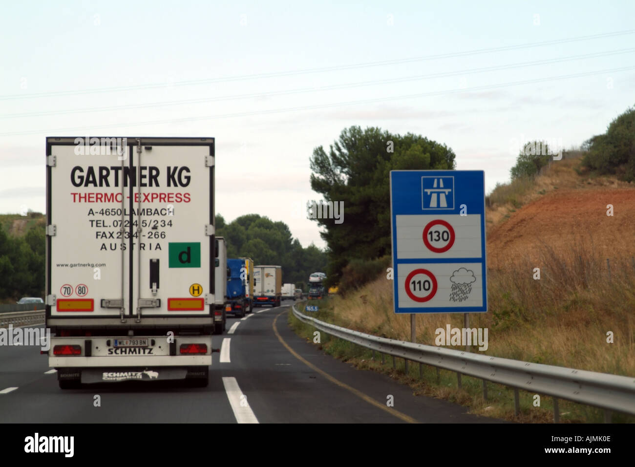 French motorway A9 directional signs junction haulage lorry southern ...