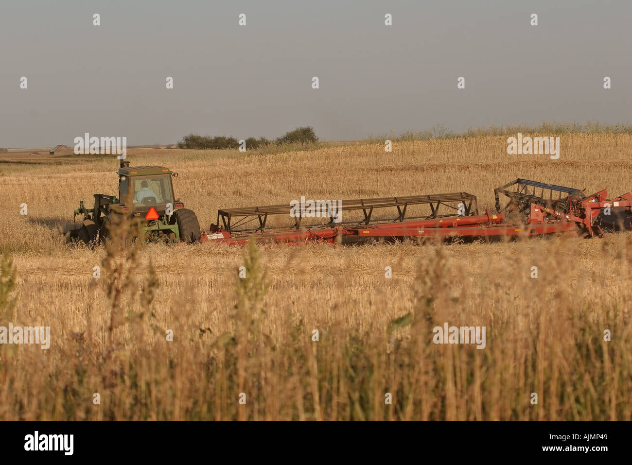 A farmer swathing his crop in scenic Southern Saskatchewan Canada Stock ...
