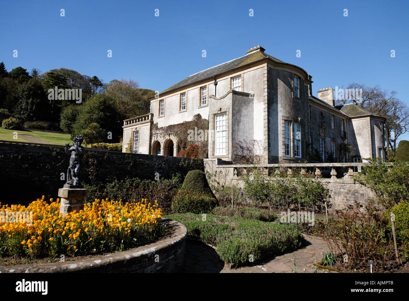 The garden and cherub with the Hill Of Tarvit Mansionhouse in the ...