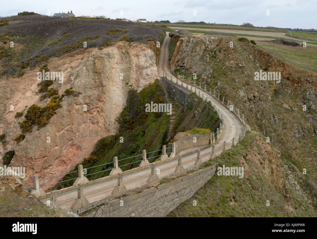 La Coupee - Sark. A narrow walkway joining two parts of the island ...