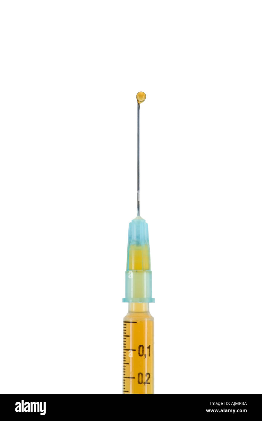 Hypodermic syringe needle with drop of drug Stock Photo - Alamy