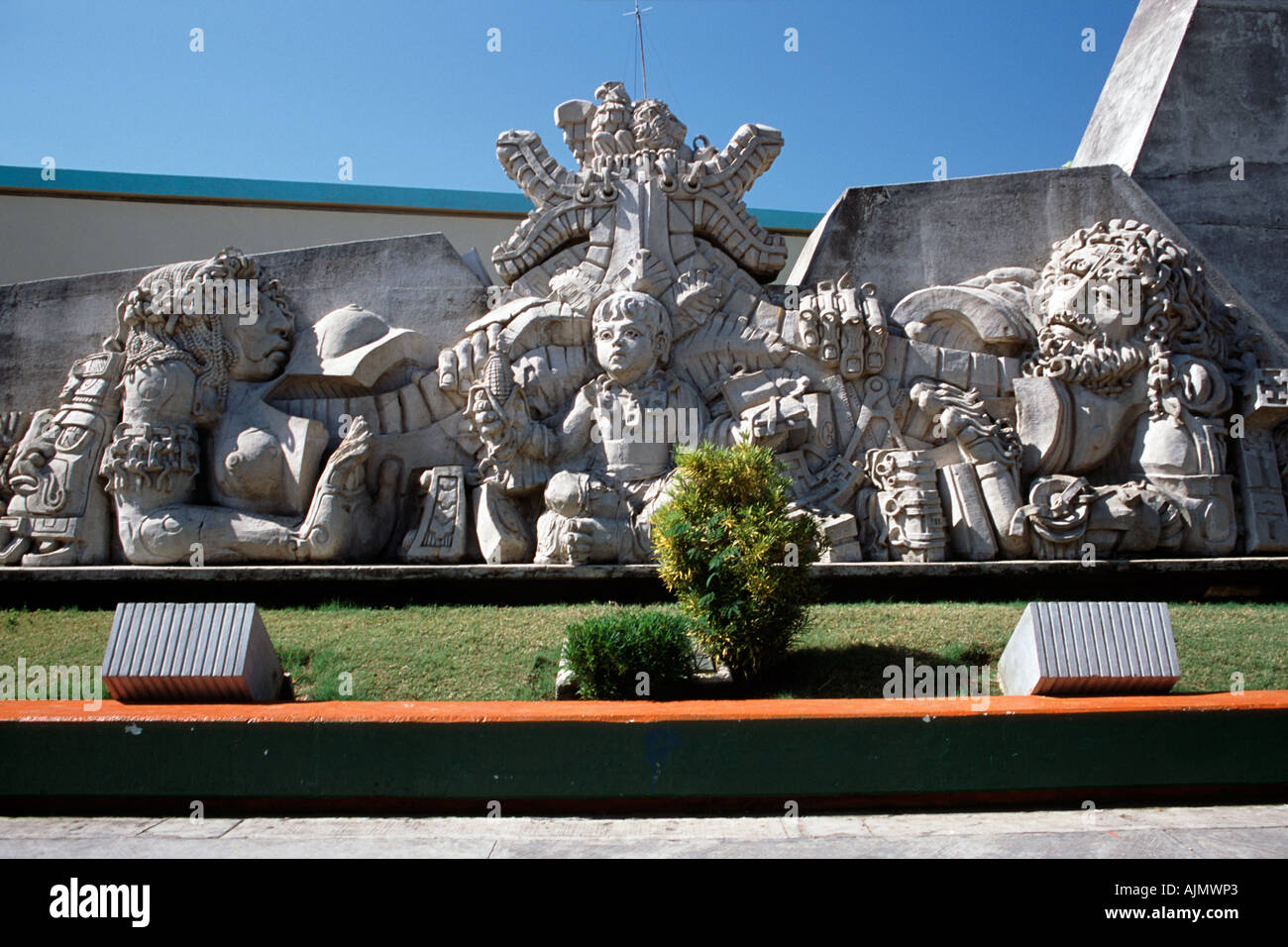 Stone sculpture outside the Museo de la Cultura Maya (museum of Mayan ...