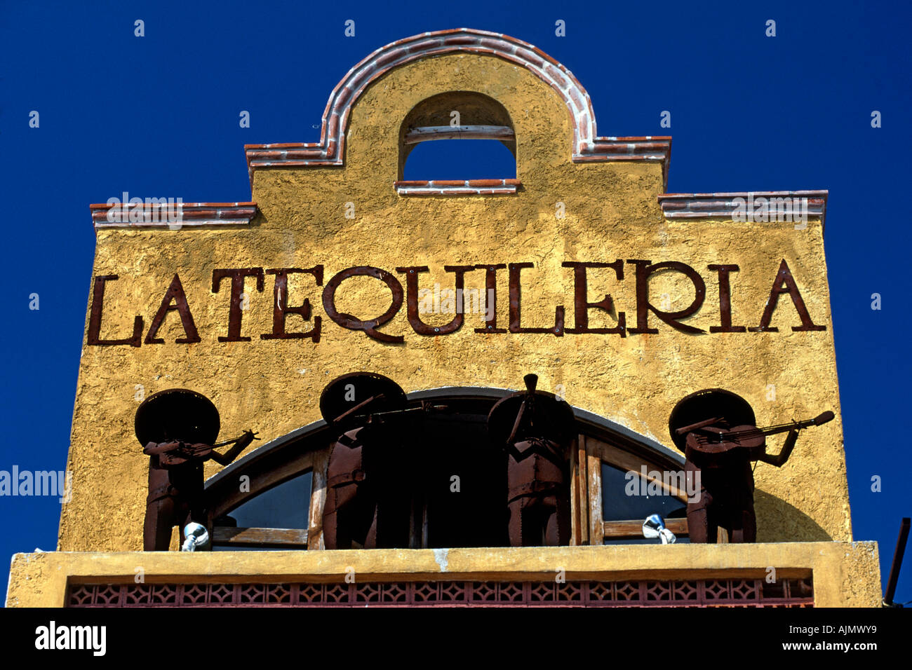 The facade of the Tequileria restaurant bar in the Mexican town of ...
