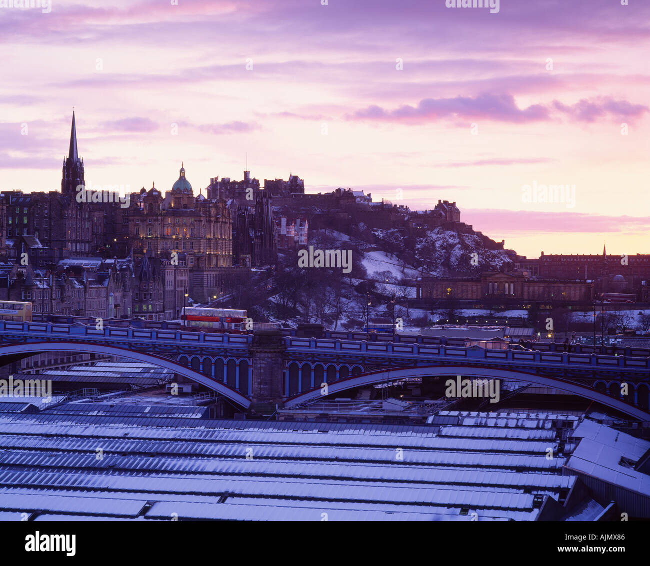 View of the Waverley Train Station the North Bridge and Edinburgh ...