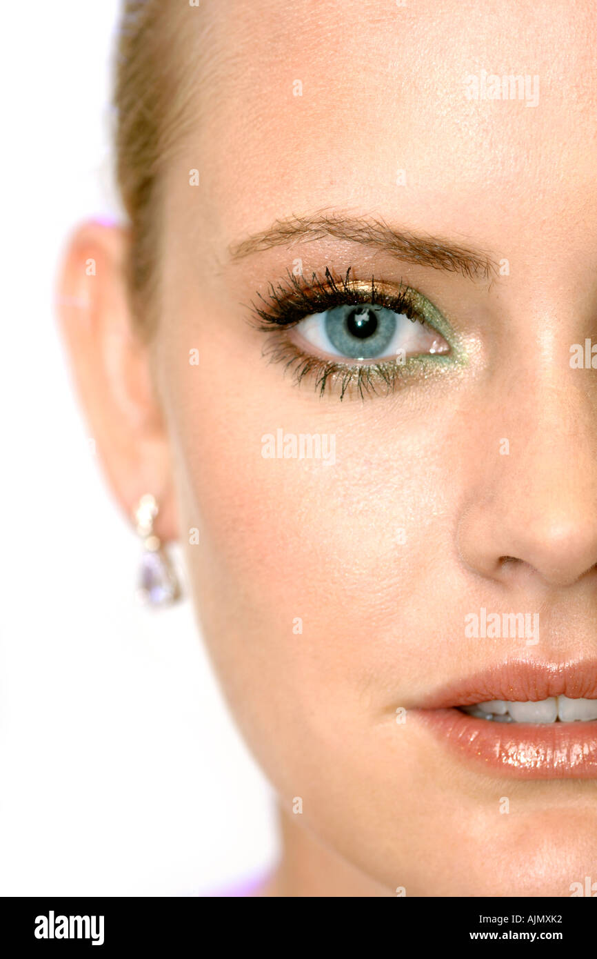 Close-up portrait of the right side of a woman's face. Model: Amy ...