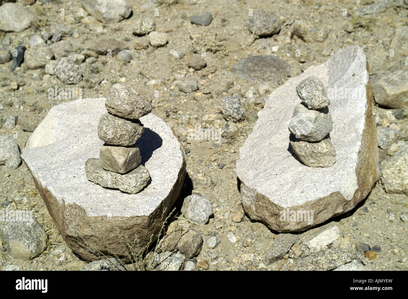 Broken boulder stone rock two parts split pebble column standing Stock ...