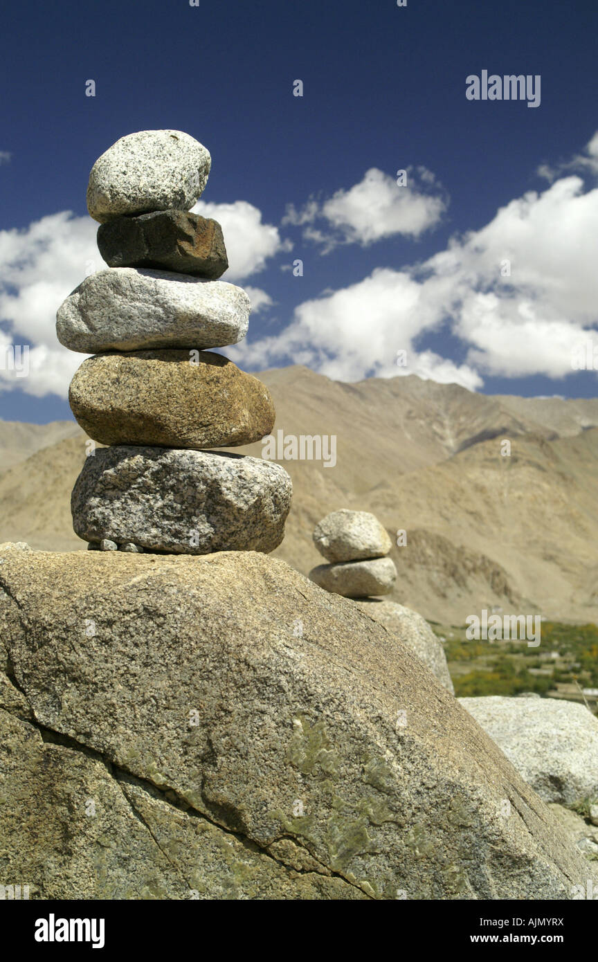 Standing pebbles tibetan buddhist holy landmark in Ladakh Himalaya ...