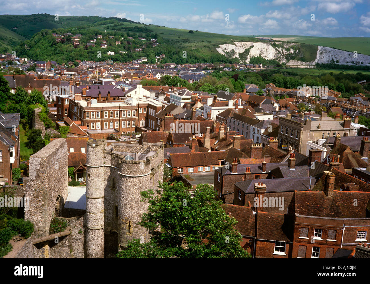 East Sussex Lewes town centre and Castle elevated view Stock Photo - Alamy