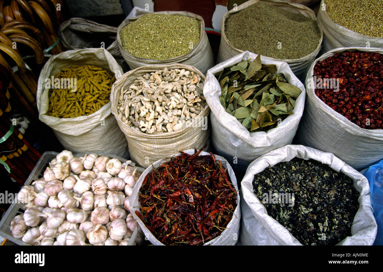 Dubai UAE Spice souk dried spices in sacks Stock Photo - Alamy