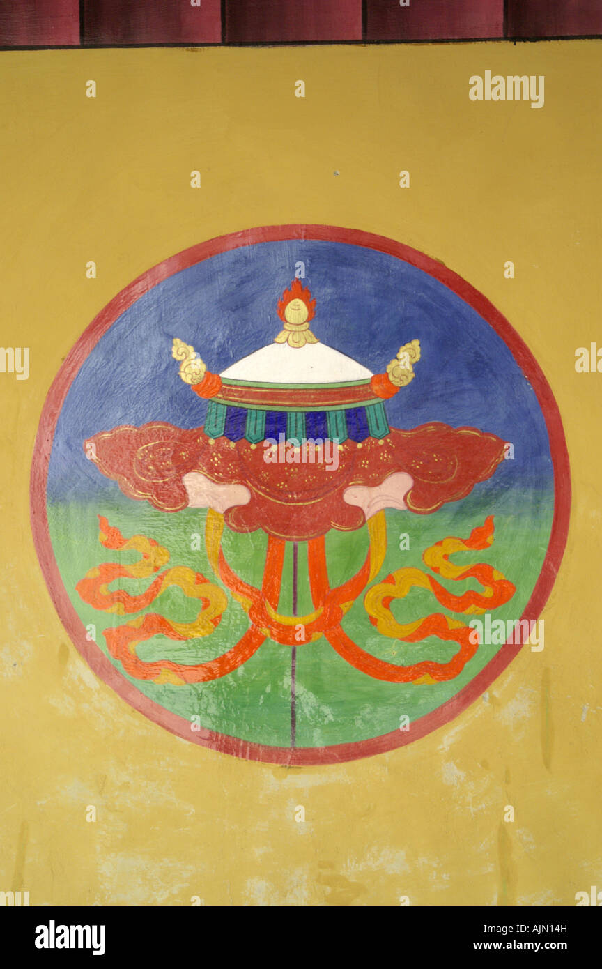 Eighth auspicious symbols mural painting in Stok monastery Ladakh ...