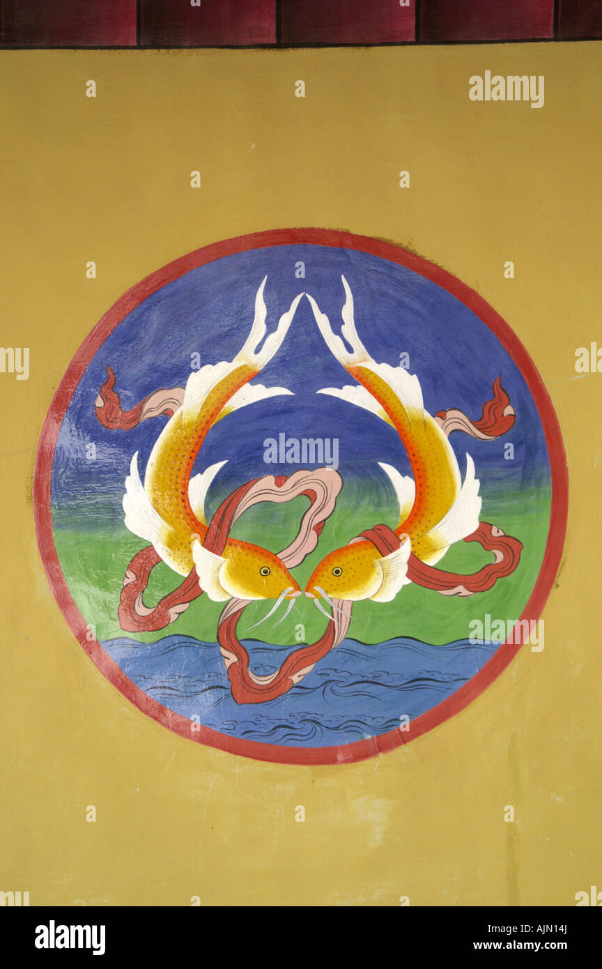 Eighth auspicious symbols mural painting in Stok monastery Ladakh ...