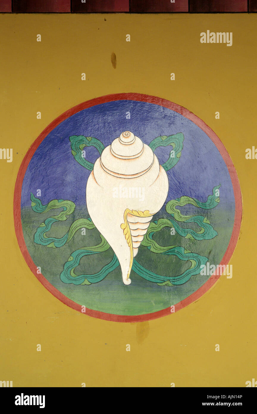 Eighth auspicious symbols mural painting in Stok monastery Ladakh ...