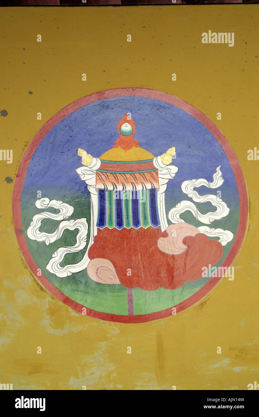 Eighth auspicious symbols mural painting in Stok monastery Ladakh ...