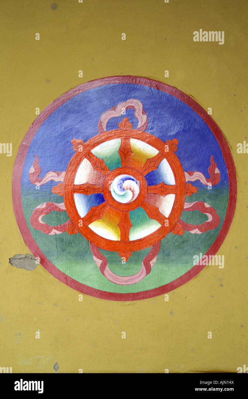 Eighth auspicious symbols mural painting in Stok monastery Ladakh ...