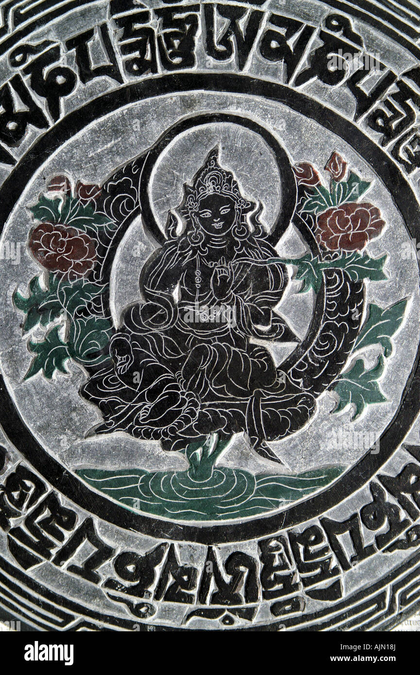 Green Tara buddhist female deity carving into slate surface, art Stock ...