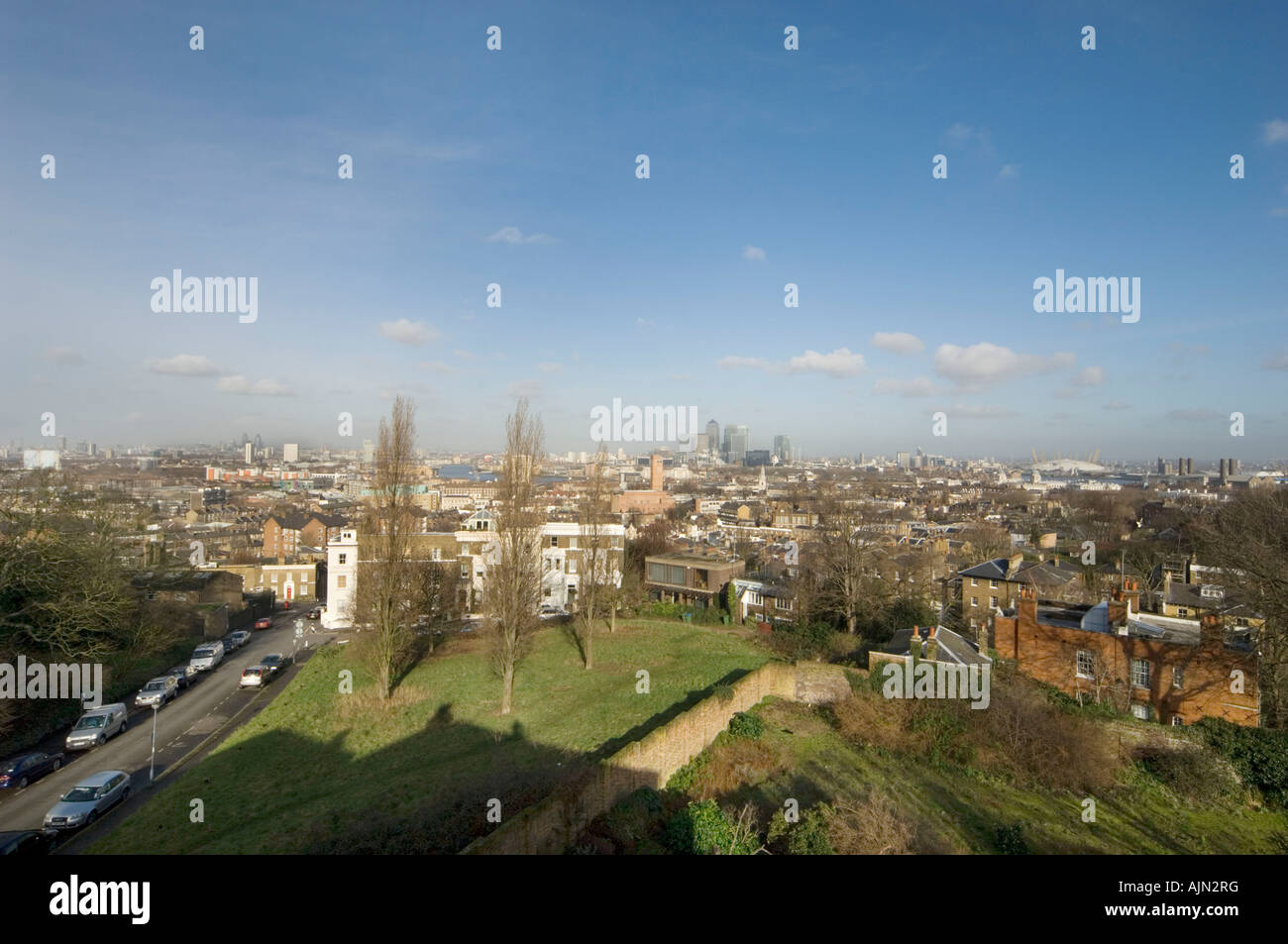 panoramic wide angle view vista of greenwich on sunny day showing ...