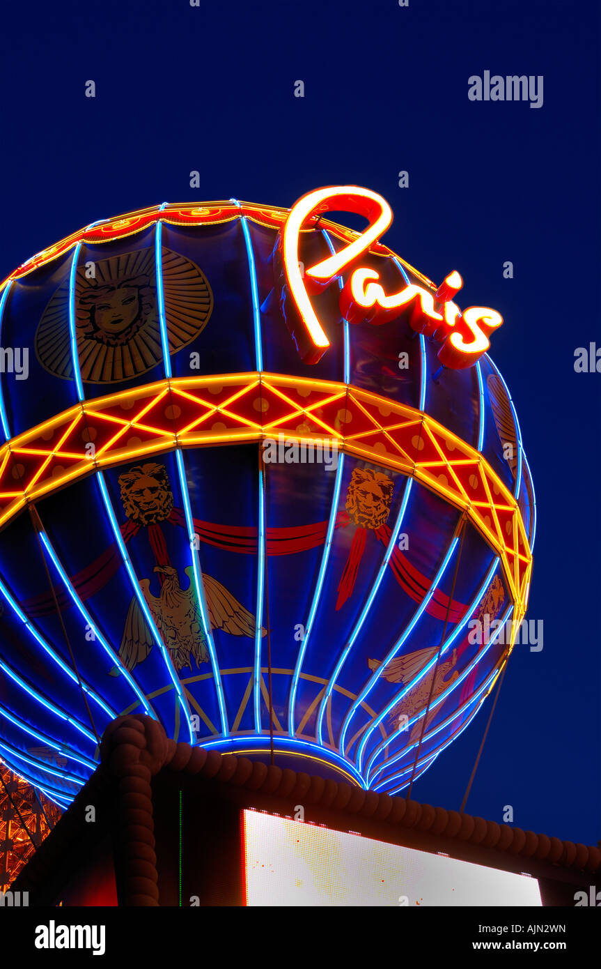 paris hotel montgolfier balloon at night las vegas day nevada usa ...