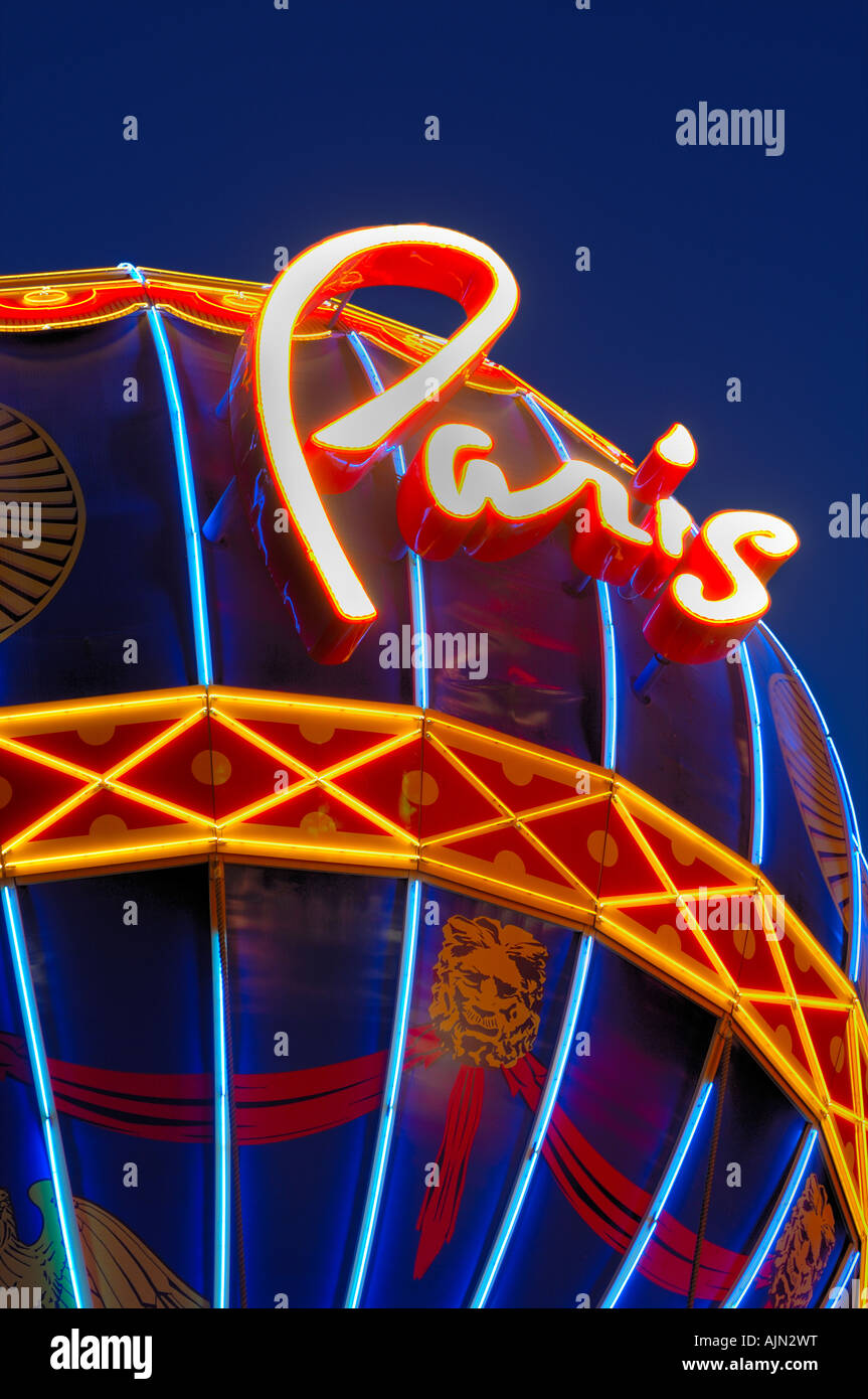 paris hotel montgolfier balloon at night las vegas day nevada usa ...