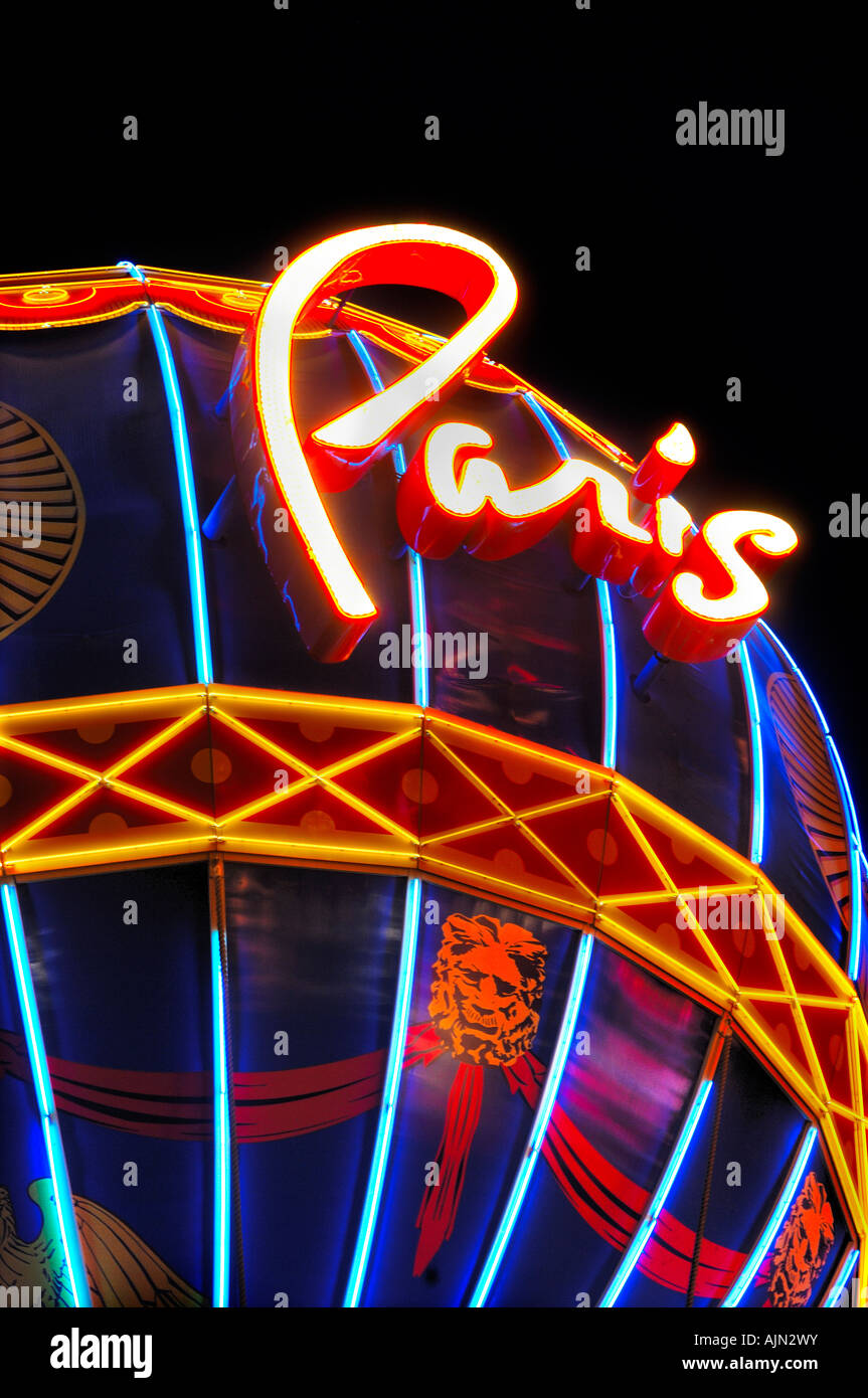 paris hotel montgolfier balloon at night las vegas day nevada usa ...