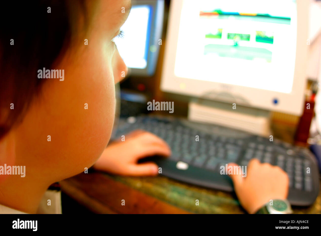 BOY USING COMPUTER Stock Photo - Alamy