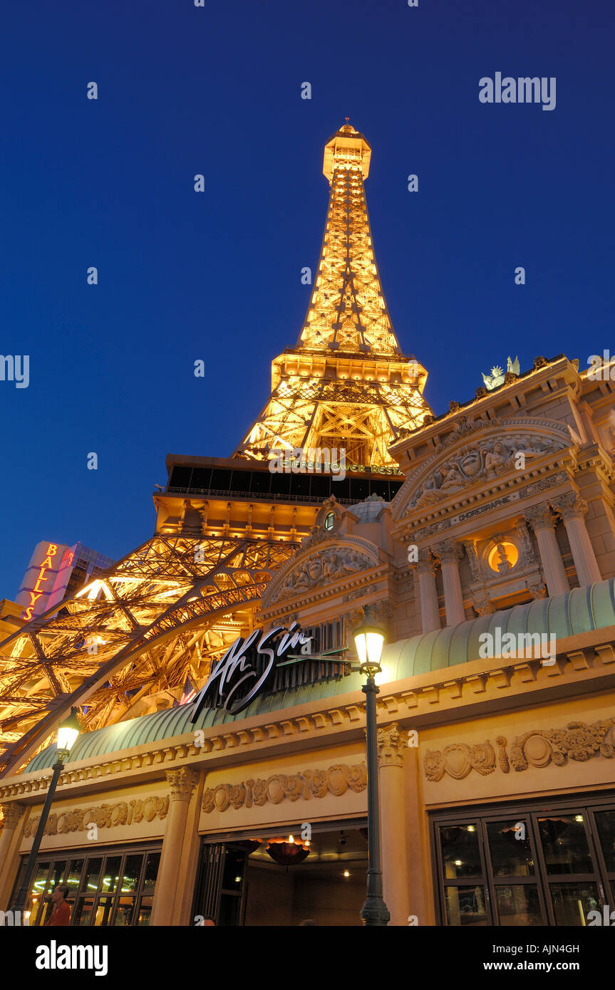 paris hotel showing eiffel tower las vegas night nevada usa america ...