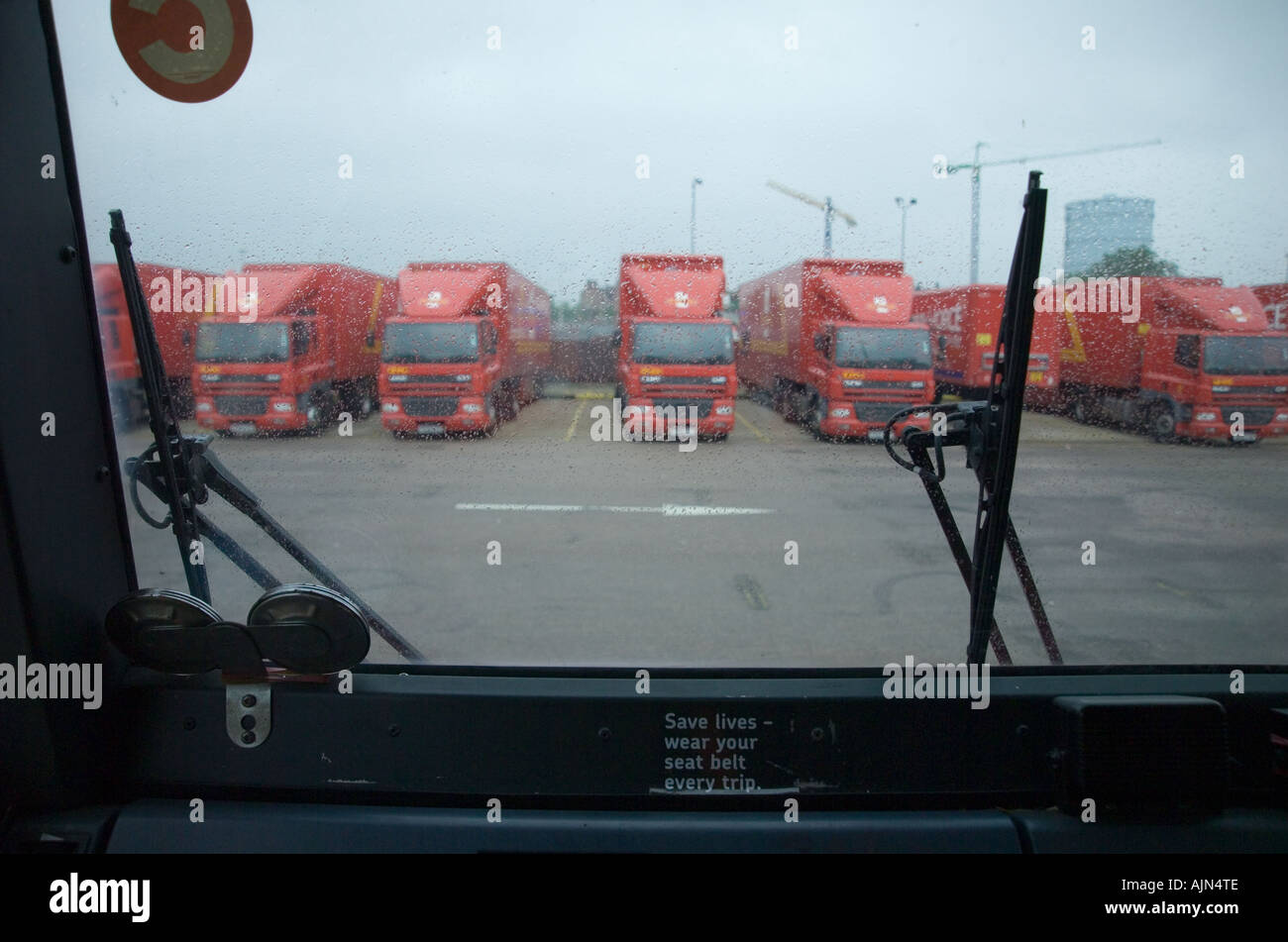 Royal Mail lorries through windscreen Stock Photo - Alamy