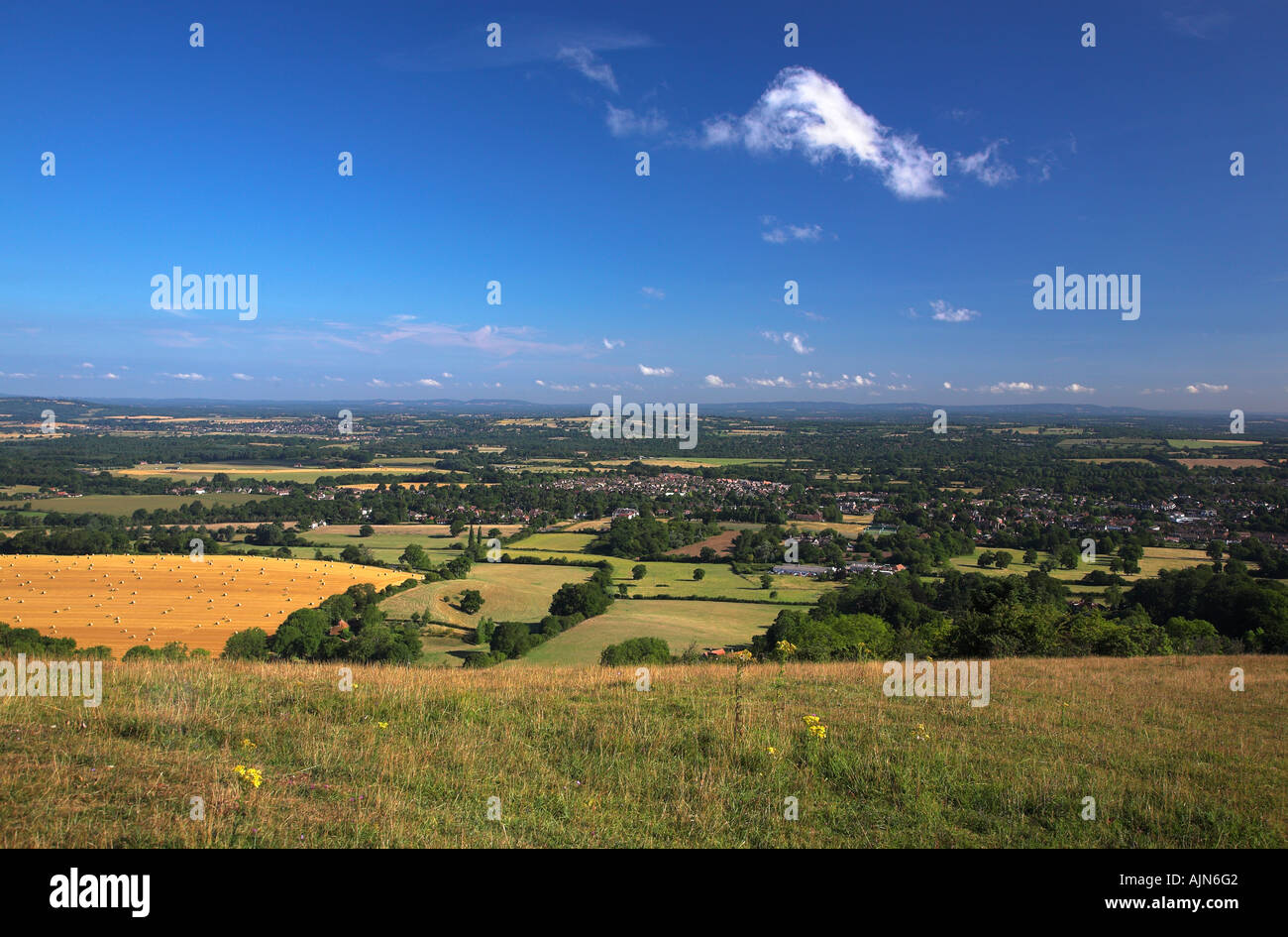 The fields of the Sussex countryside pictured from the southdowns above ...