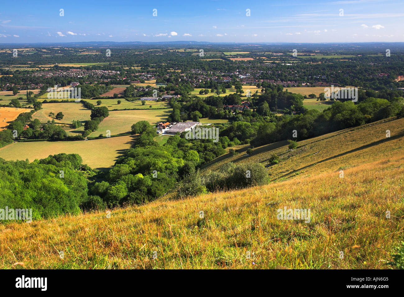 The fields of the Sussex countryside pictured from the southdowns above ...