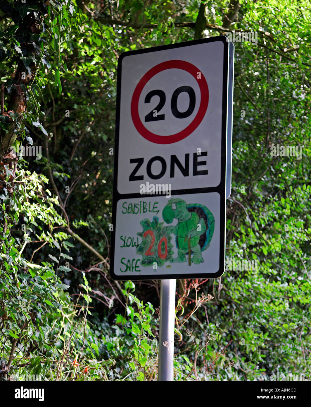 Country lane road Speed limit sign with comic Tortoise image. West ...