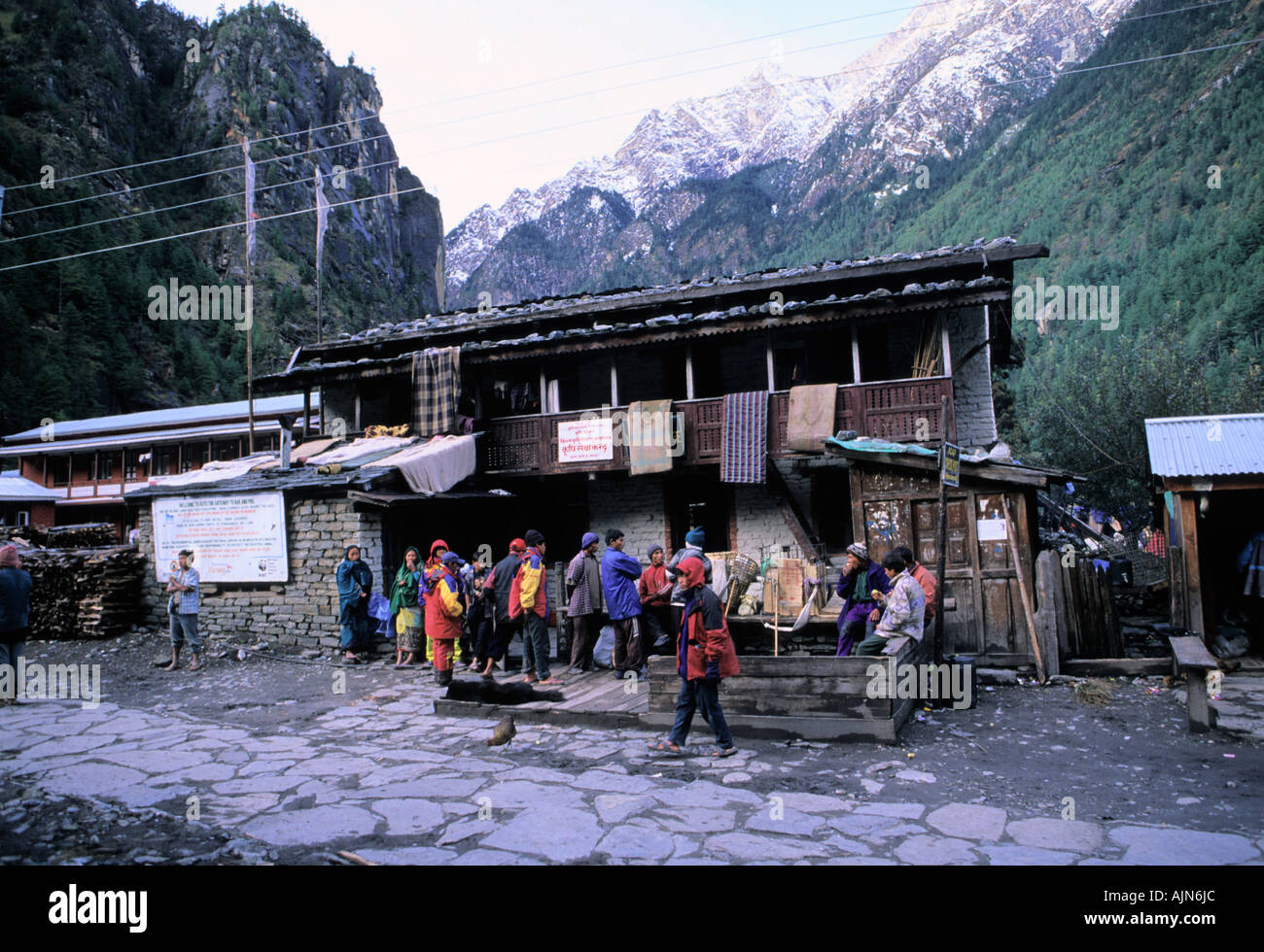 Local Nepali people gathering in Dharapani surroundings Annapurna ...