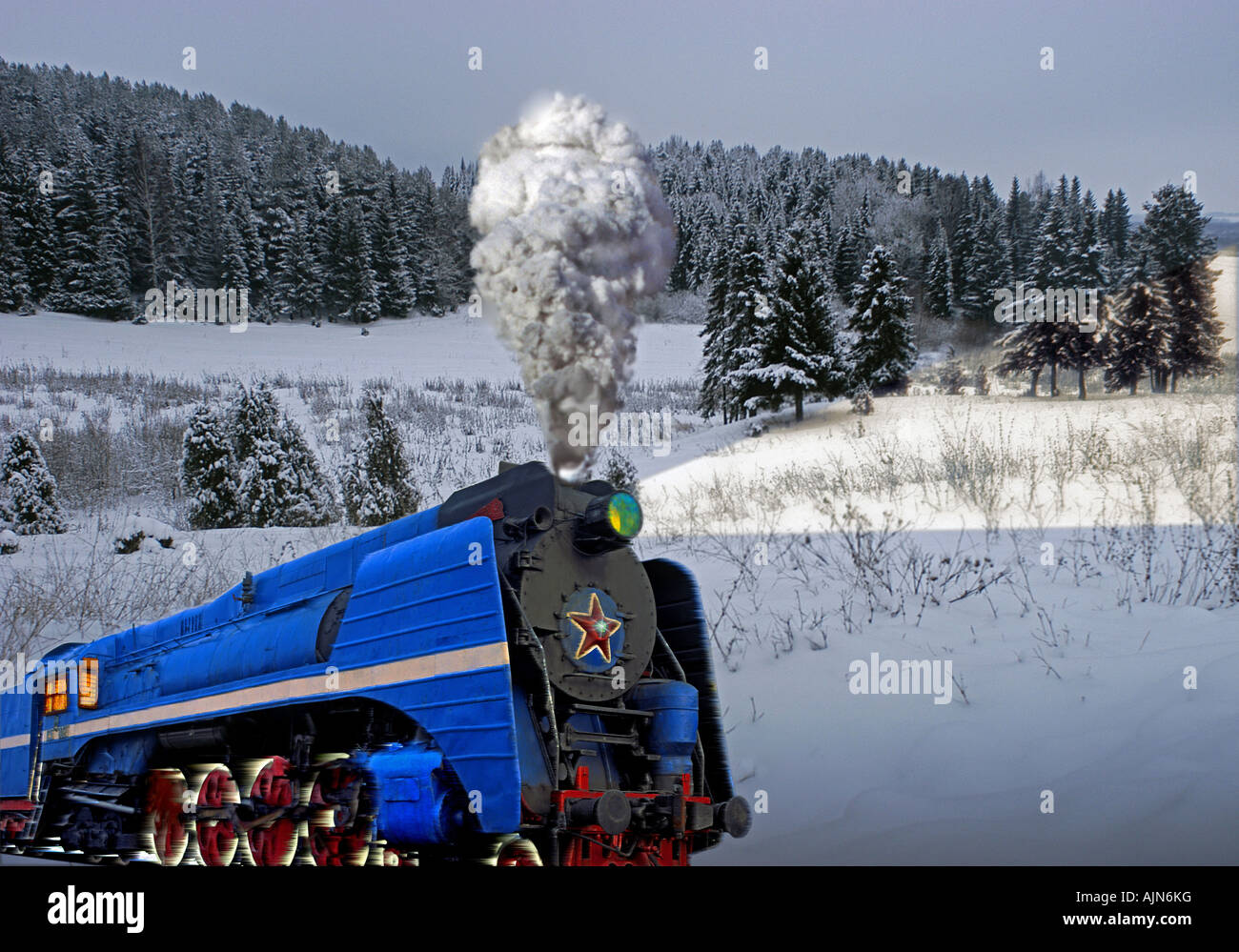 Old Soviet Steam engine in steam in The Ural Mountains in Udmurtia ...