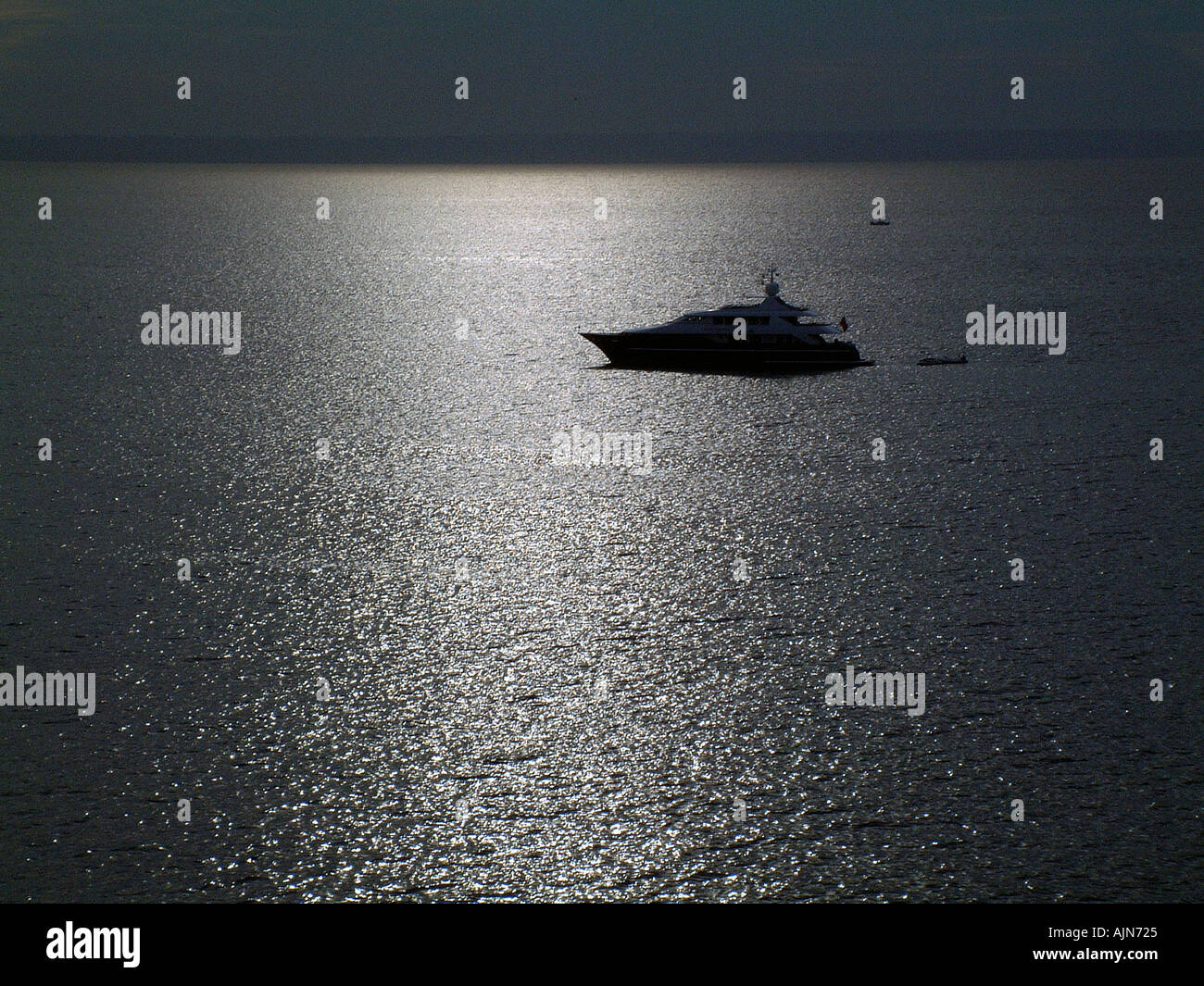 Large cabin cruiser at sea in Mediterranean Stock Photo - Alamy