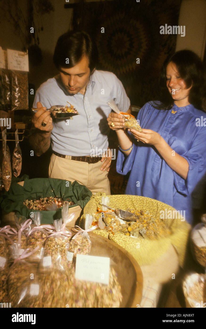 lititz PA Pennsylvania young couple shopping antiques crafts Stock ...