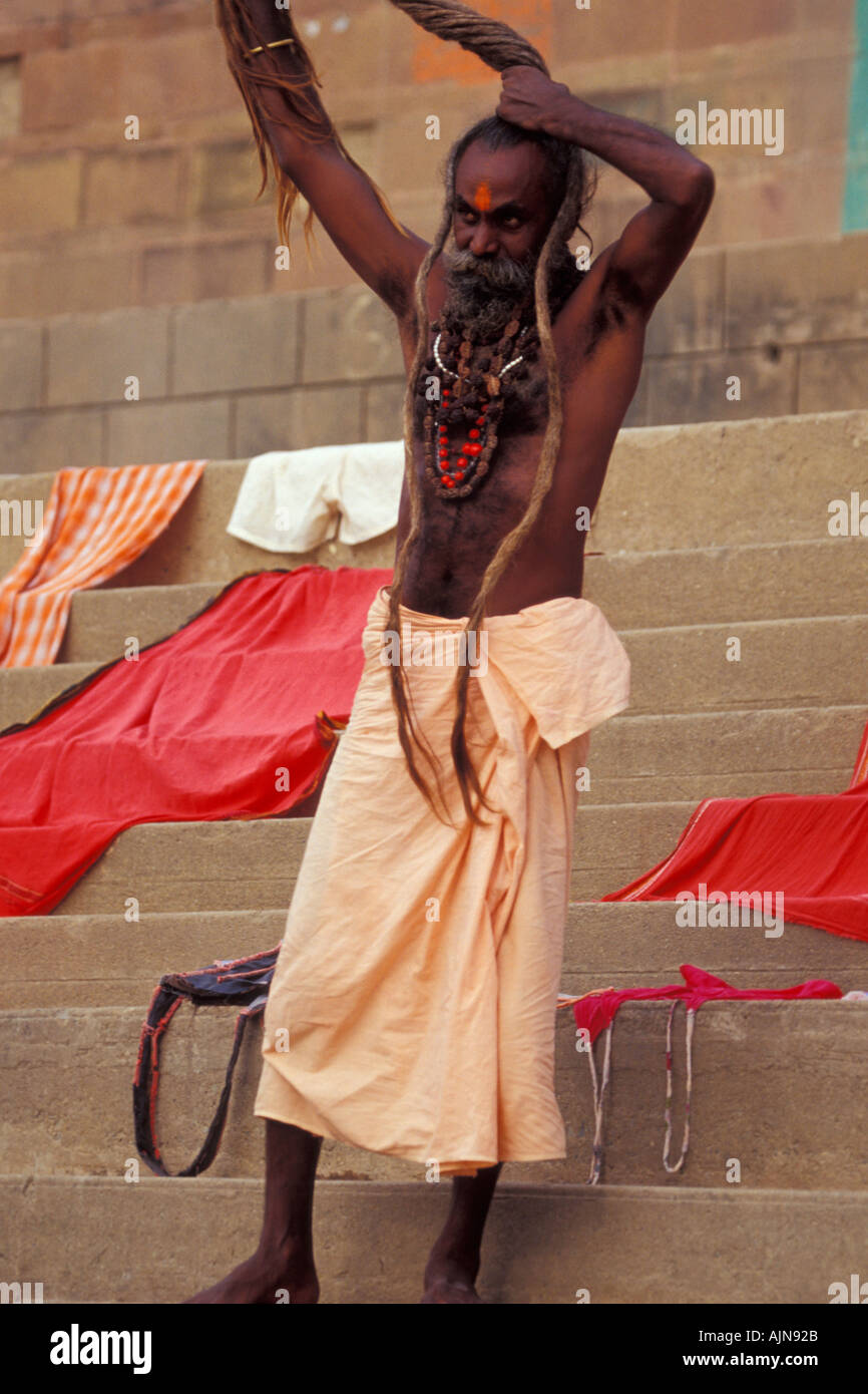 Sadhu or Holy Man Dries His Long Hair Stock Photo - Alamy