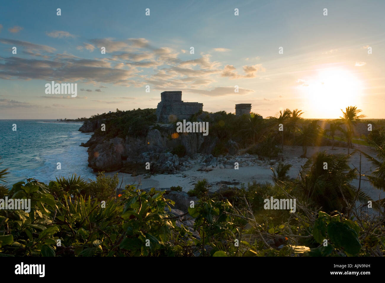 The Unesco Mayan ruins of Tulum at sunset Quintana Roo Mexico 2005 ...