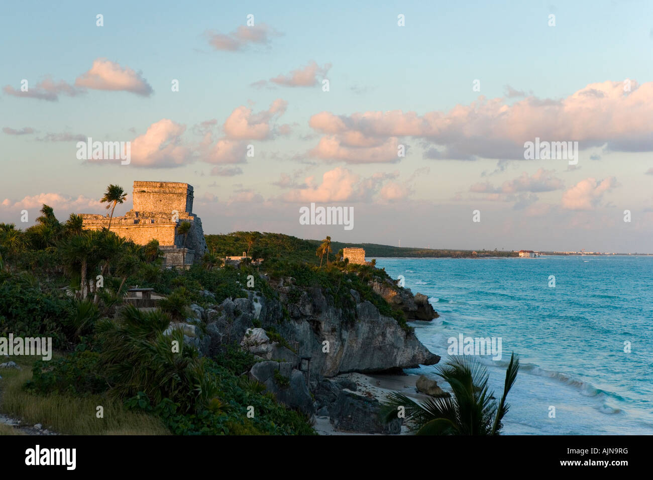 El Castillo Unesco Mayan ruins of Tulum at sunset Quintana Roo Mexico ...