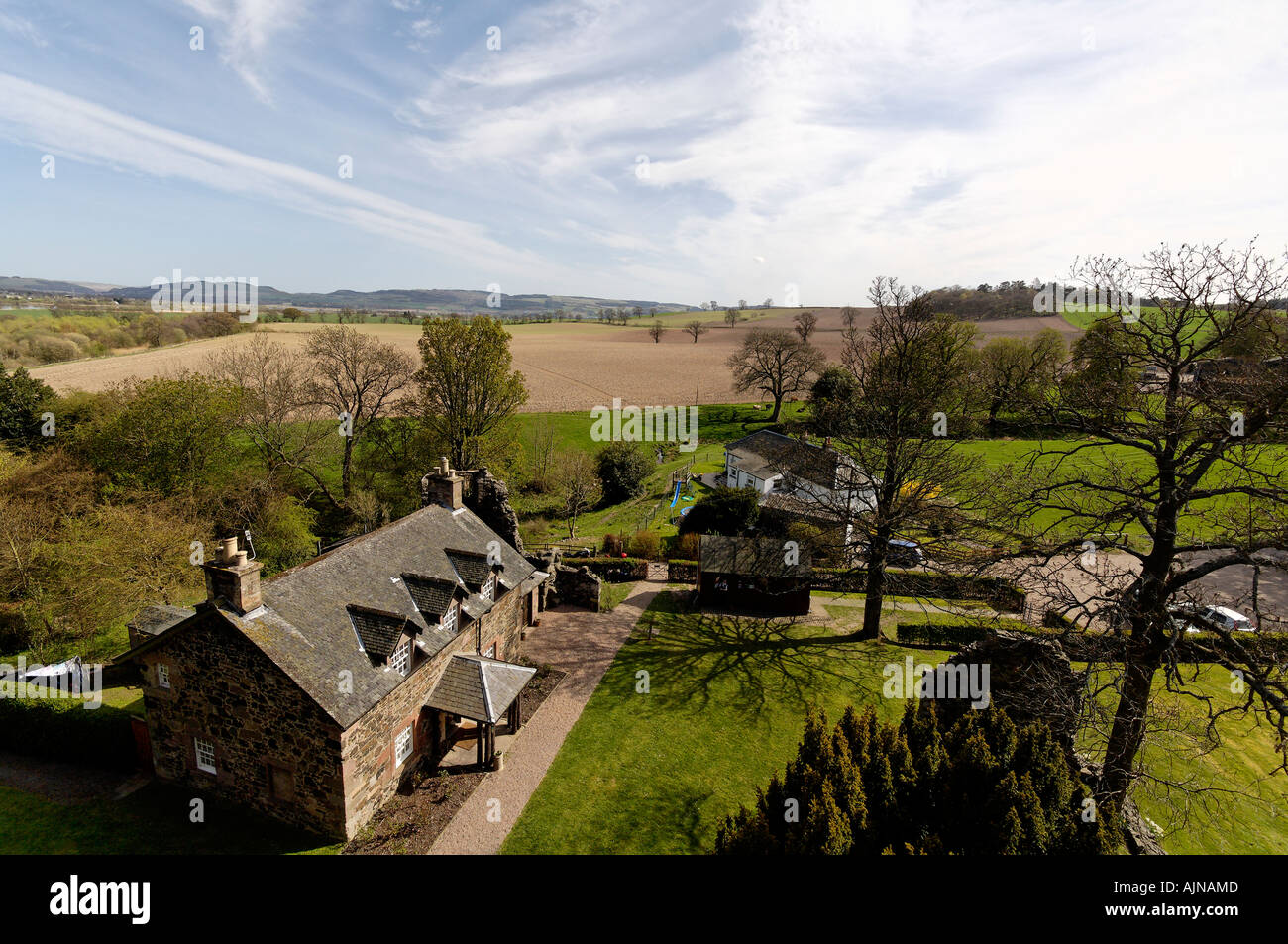 Landscape view from Elcho Castle, Perthshire, Scotland of the Cottage ...