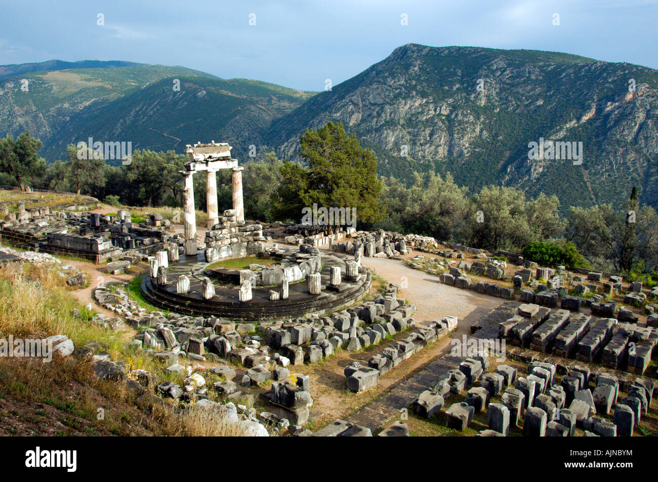 The Tholos Temple Sanctuary of Athena ruins in Delphi Greece Stock ...