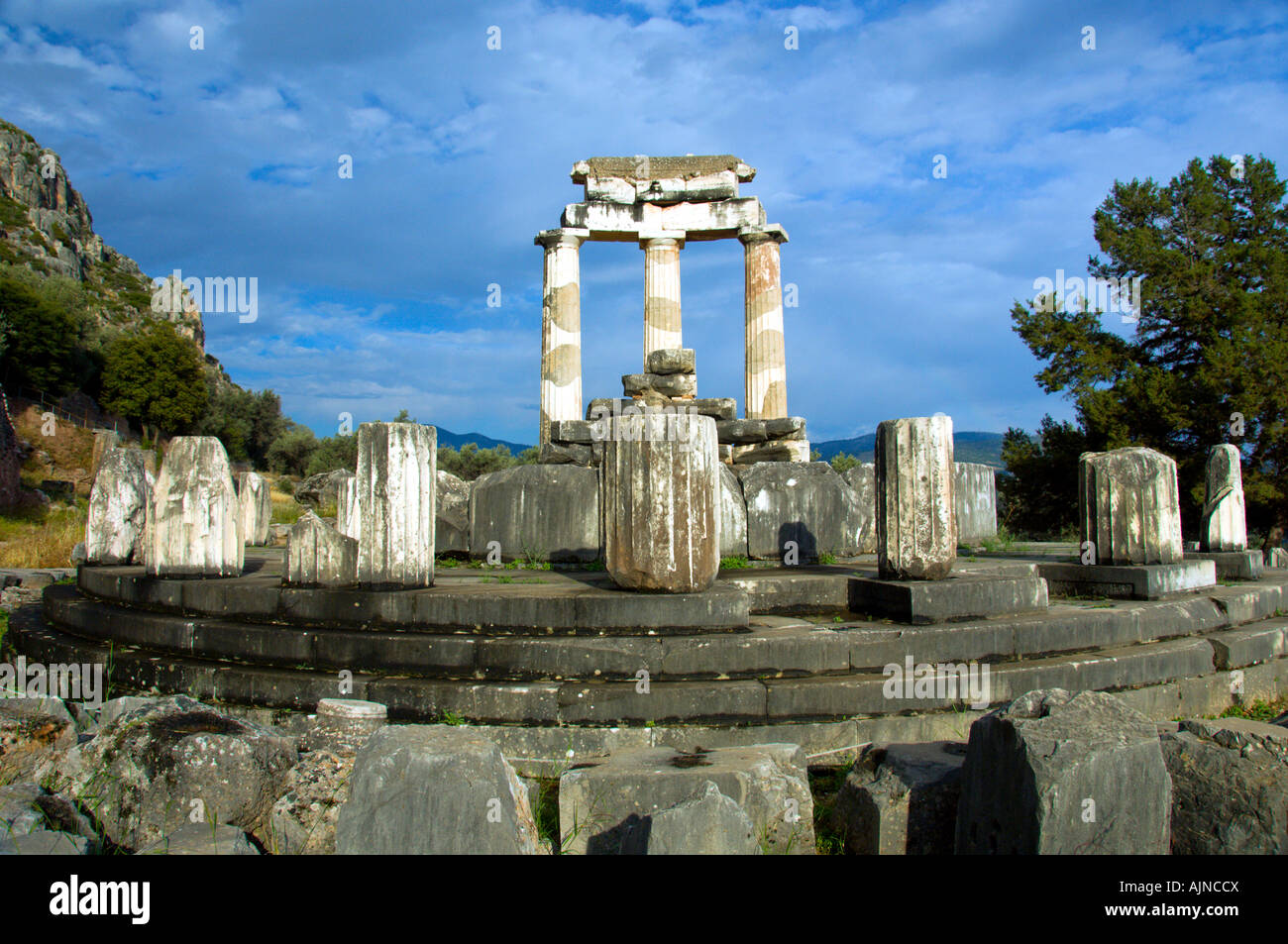 The Tholos Temple Sanctuary of Athena ruins in Delphi Greece Stock ...