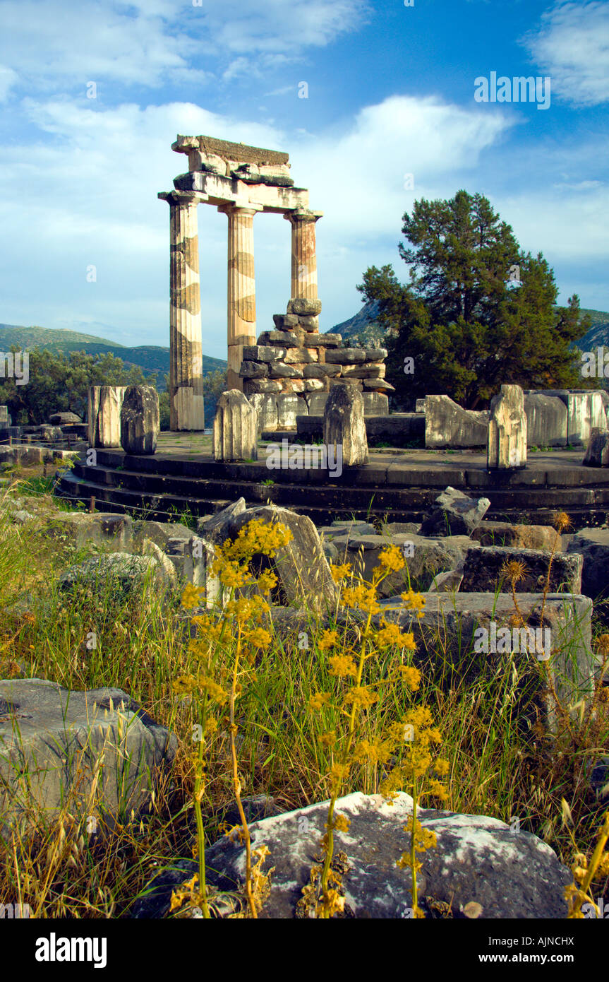 The Tholos Temple Sanctuary of Athena ruins in Delphi Greece Stock ...