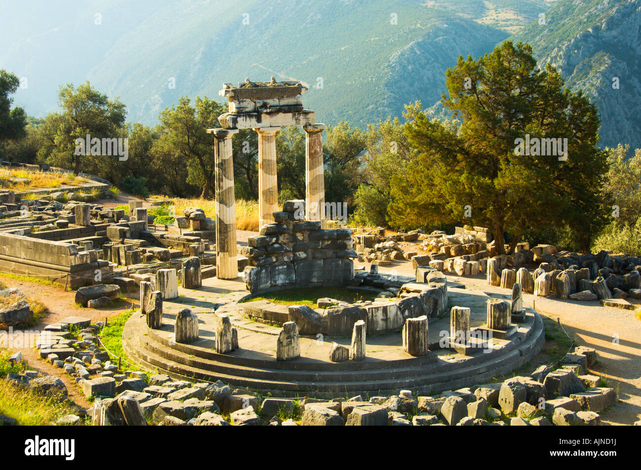 The Tholos Temple Sanctuary of Athena ruins in Delphi Greece Stock ...