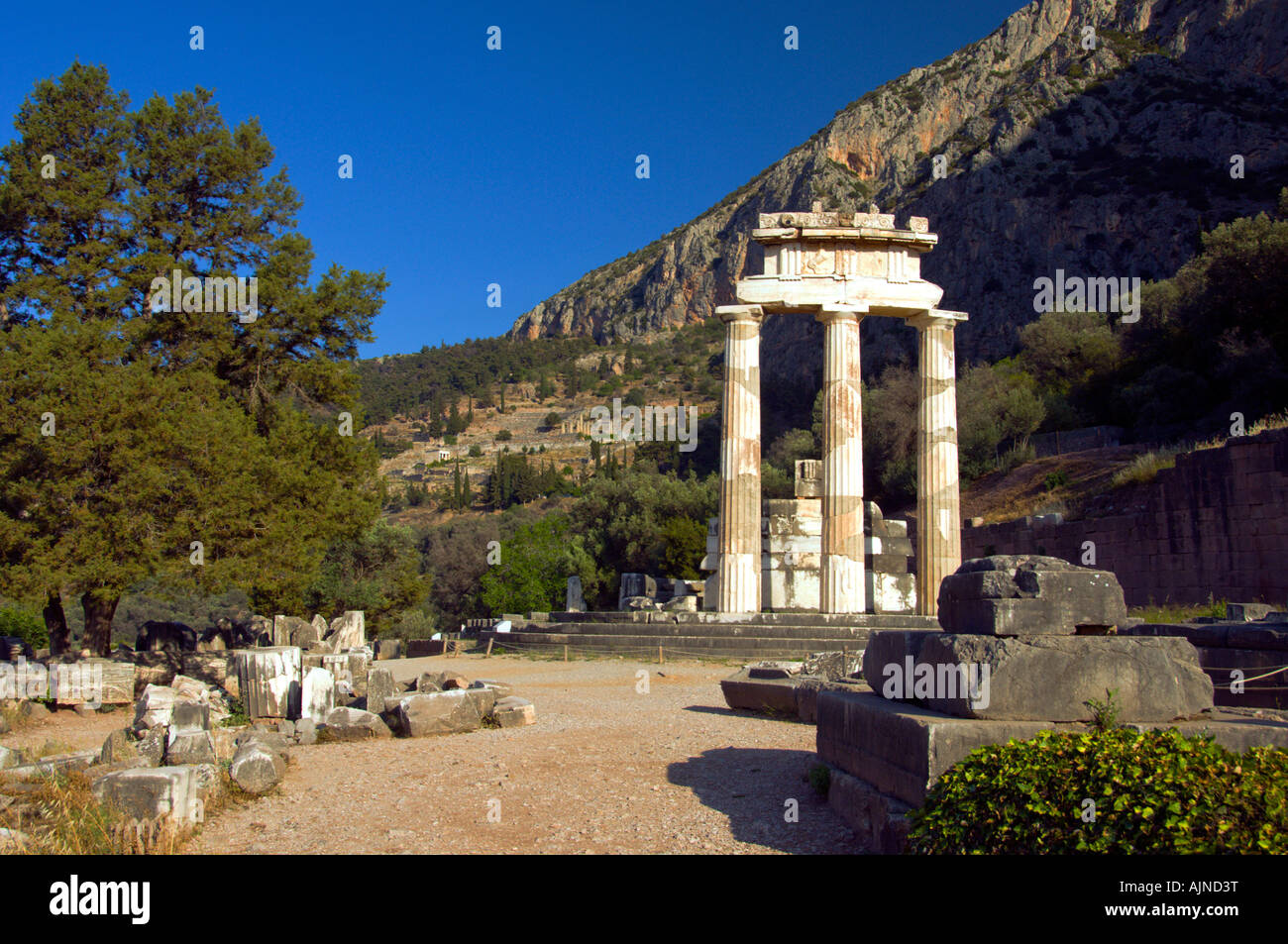The Tholos Temple Sanctuary of Athena ruins in Delphi Greece Stock ...