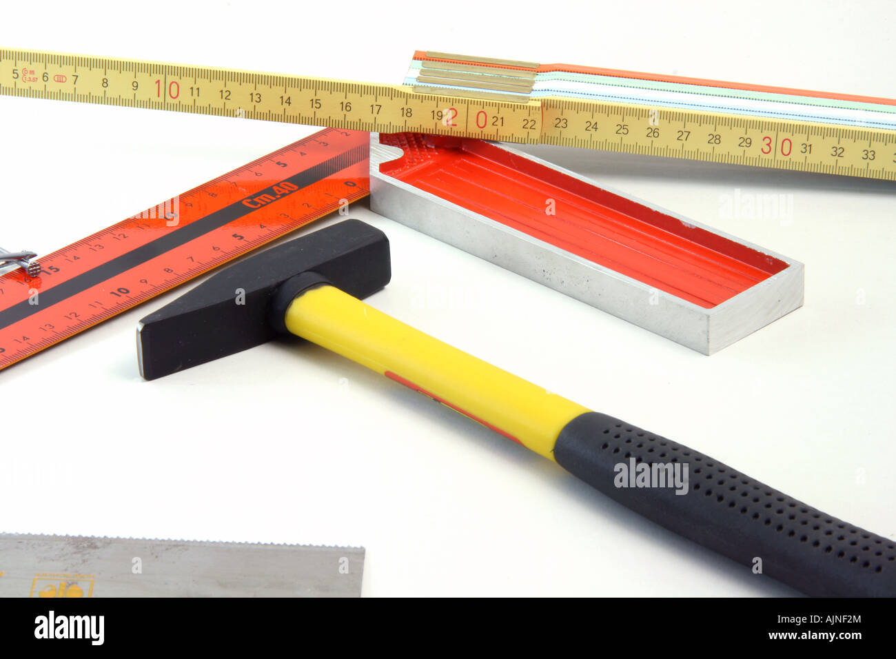 construction concepts carpenter tools meter hammer nails angle meter ...
